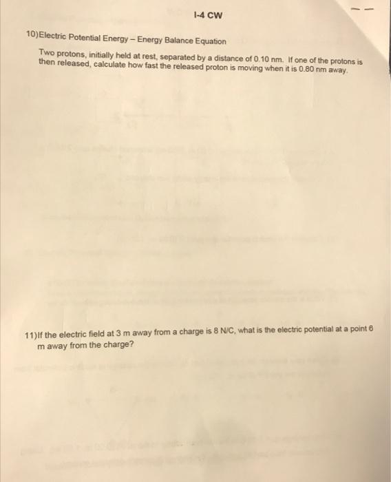 Solved 10) Two protons, initially held at rest, separated by | Chegg.com