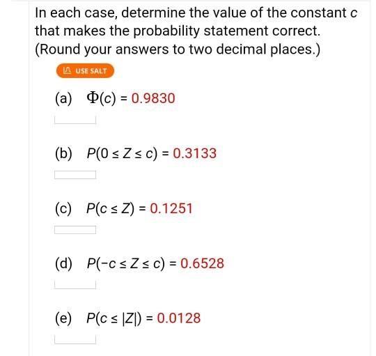 Solved In each case, determine the value of the constant c | Chegg.com