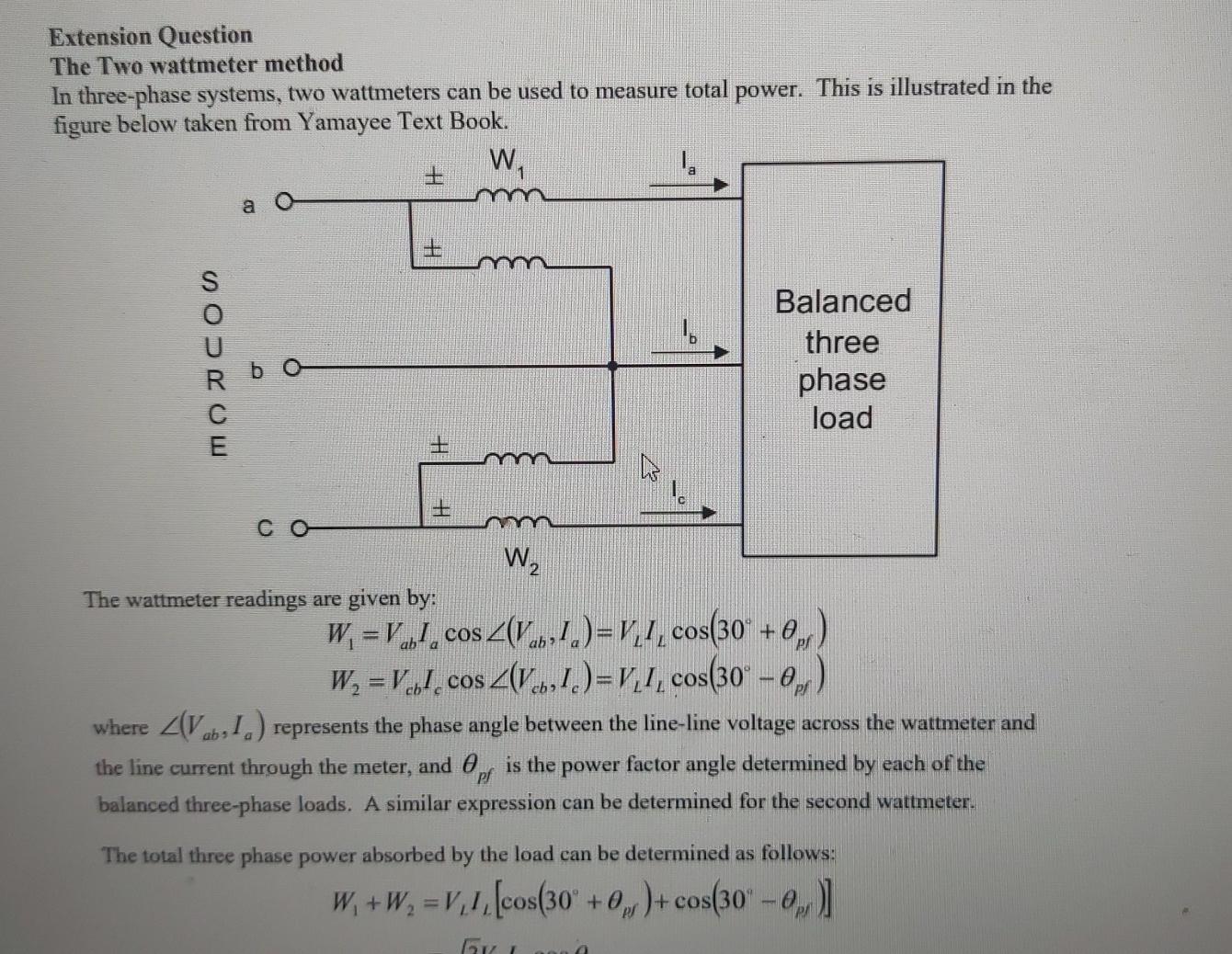 Solved Extension Question The Two wattmeter method In | Chegg.com