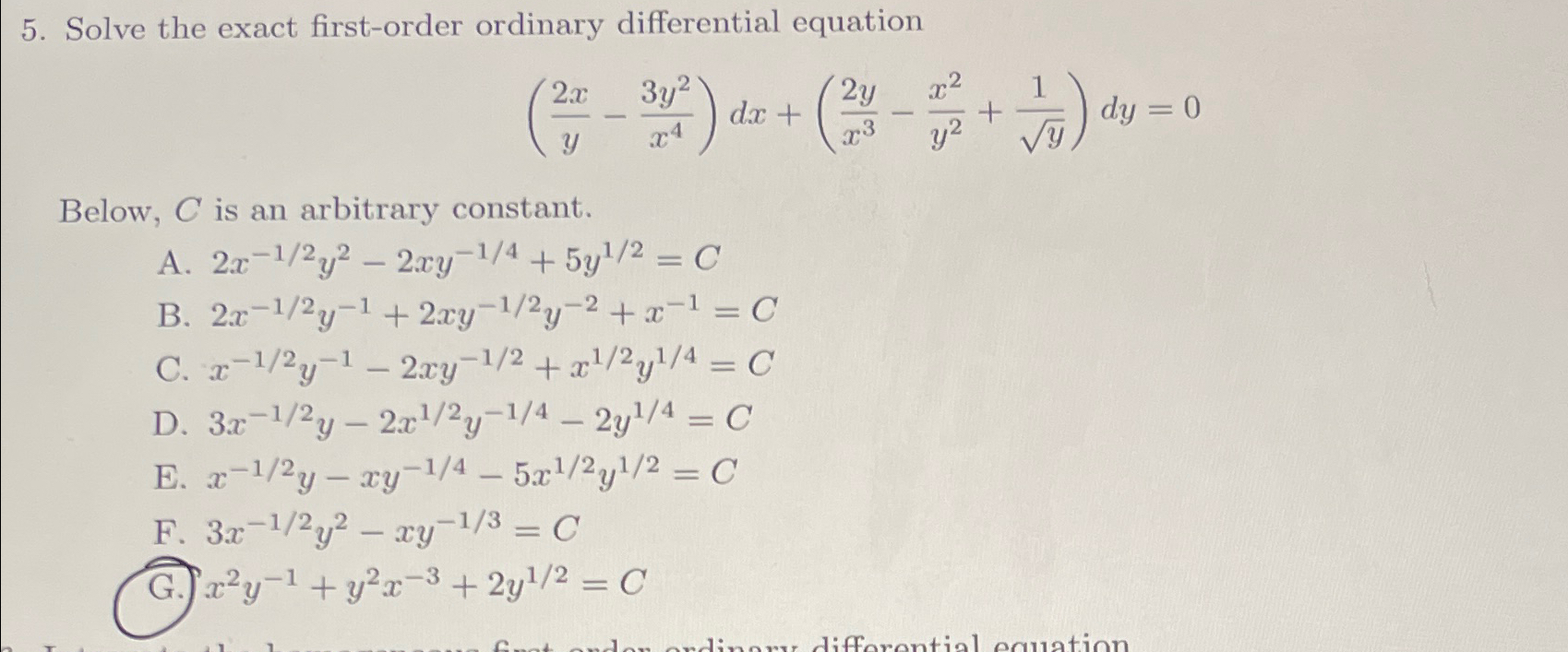 Solved Solve the exact first-order ordinary differential | Chegg.com