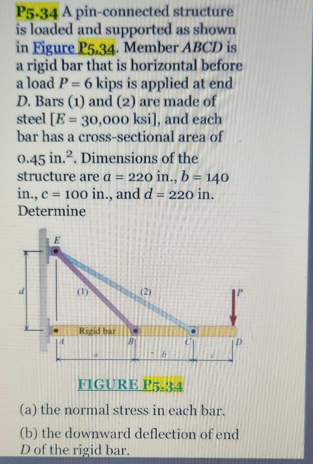 Solved P5 34 A Pin Connected Structure Is Loaded And