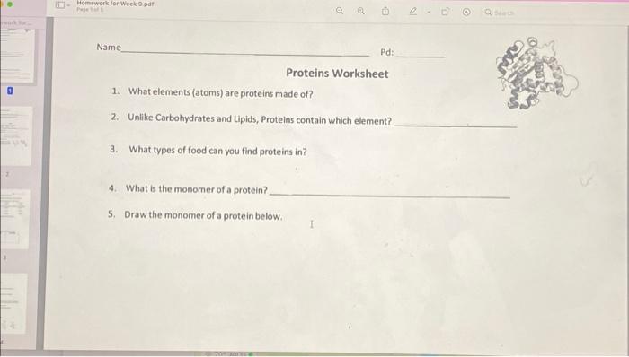 Solved Proteins Worksheet 1. What elements (atoms) are | Chegg.com
