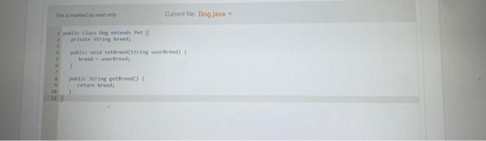 Solved 10.14 LAB: Pet information (derived classes) dogtreed | Chegg.com