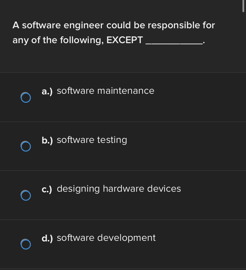 Solved A software engineer could be responsible for any of | Chegg.com