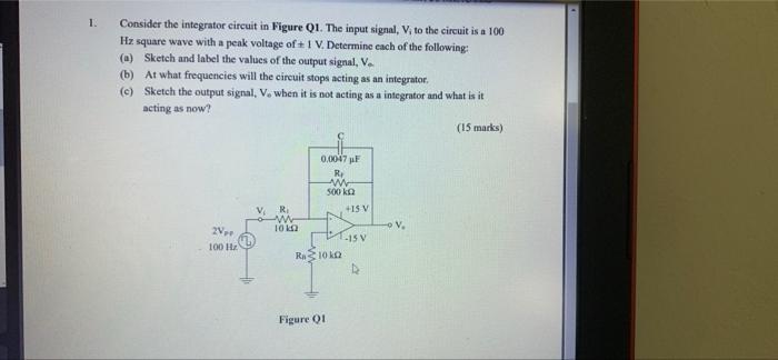 Solved 1. Consider the integrator circuit in Figure Q1. The | Chegg.com