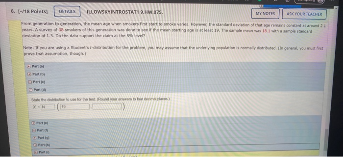 Solved 6. (-/18 Points) DETAILS ILLOWSKYINTROSTAT1 9.HW.075. | Chegg.com