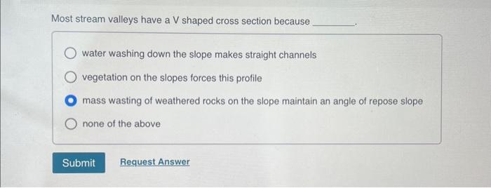 Solved Most stream valleys have a V shaped cross section | Chegg.com