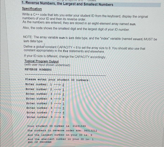 Solved 1. Reverse Numbers, the Largest and Smallest Numbers | Chegg.com
