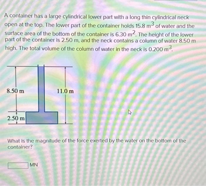 Solved A container has a large cylindrical lower part with a | Chegg.com