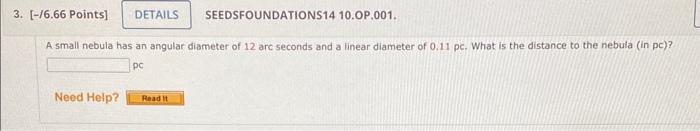 Solved A small nebula has an angular diameter of 12 arc | Chegg.com