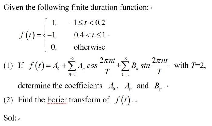 Solved Given The Following Finite Duration Function