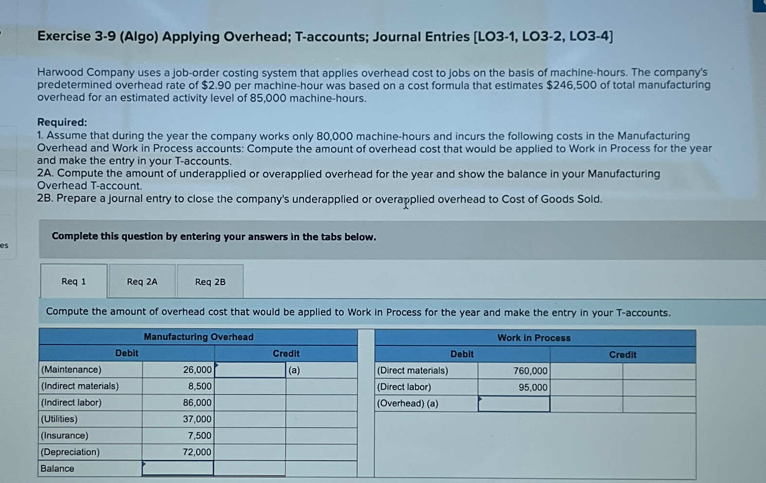 Solved Exercise 3-9 (Algo) ﻿Applying Overhead; T-accounts; | Chegg.com