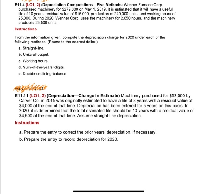 Solved E11.4 (LO1, 2) (Depreciation Computations-Five | Chegg.com