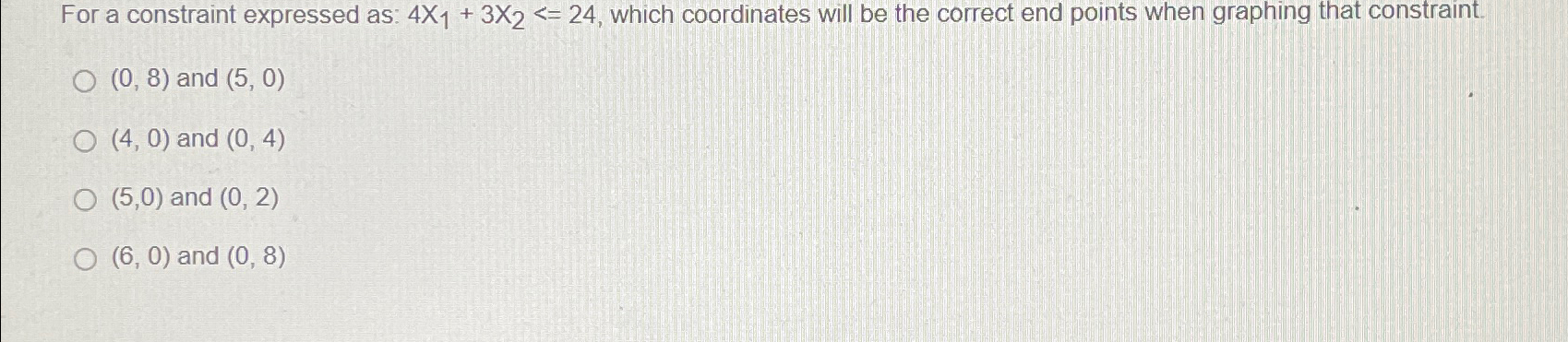 Solved For a constraint expressed as: 4x1+3x2≤24, ﻿which | Chegg.com