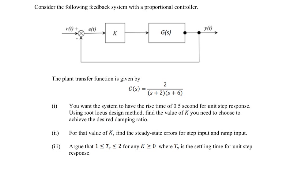 Solved Consider the following feedback system with a | Chegg.com