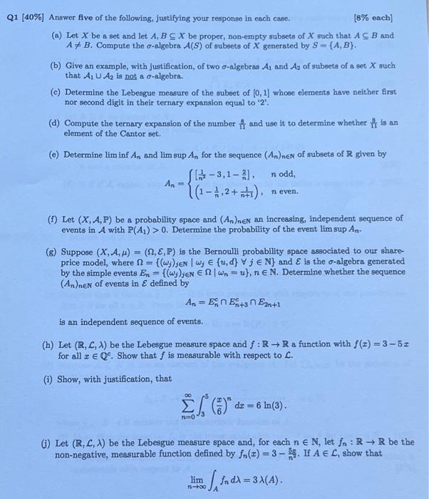 [40\%] Answer flve of the following, justifying your | Chegg.com