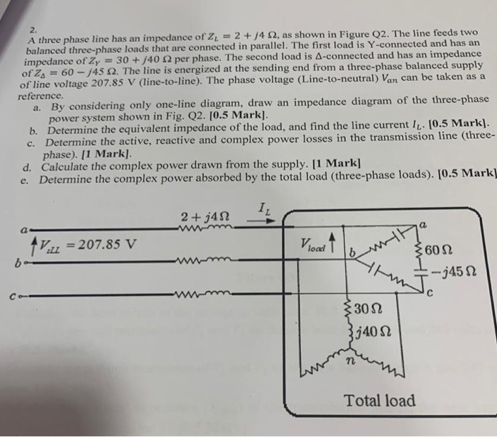 Solved A three phase line has an impedance of Z 2 +/492, as | Chegg.com