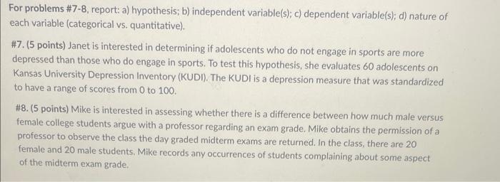 Solved For problems #7-8, report: a) hypothesis; b) | Chegg.com