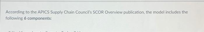 According to the APICS Supply Chain Council's SCOR | Chegg.com