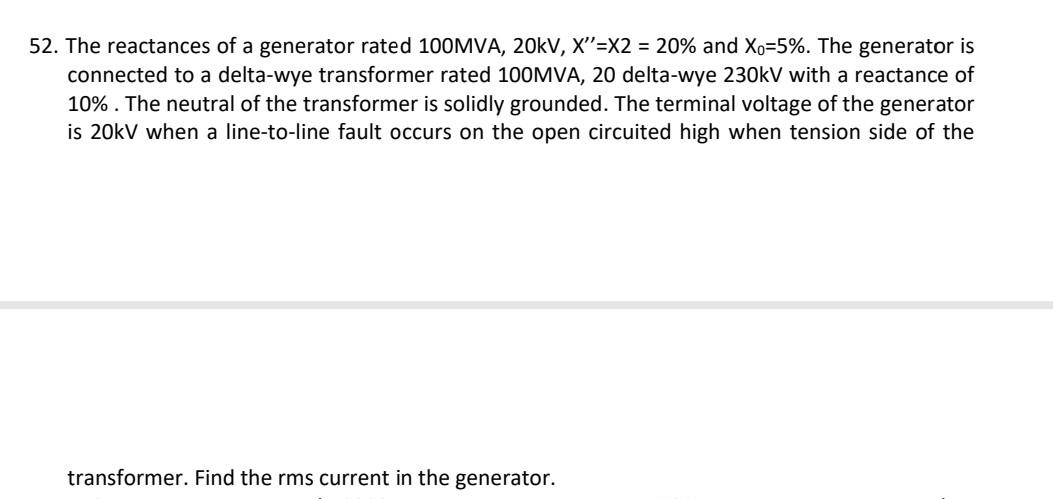 Solved 52. The reactances of a generator rated | Chegg.com