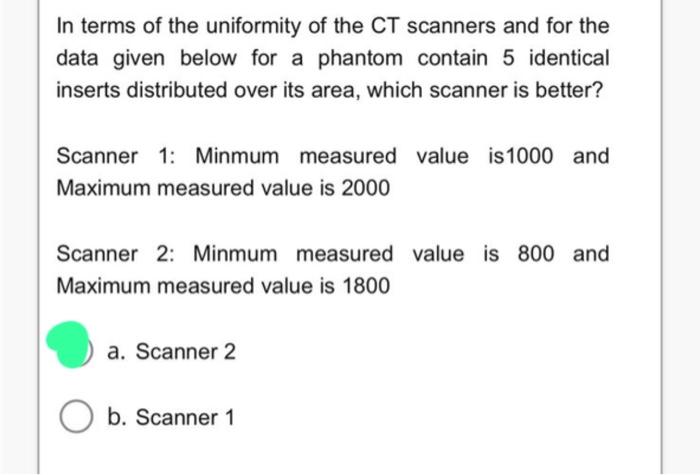 Solved In terms of the uniformity of the CT scanners and for | Chegg.com