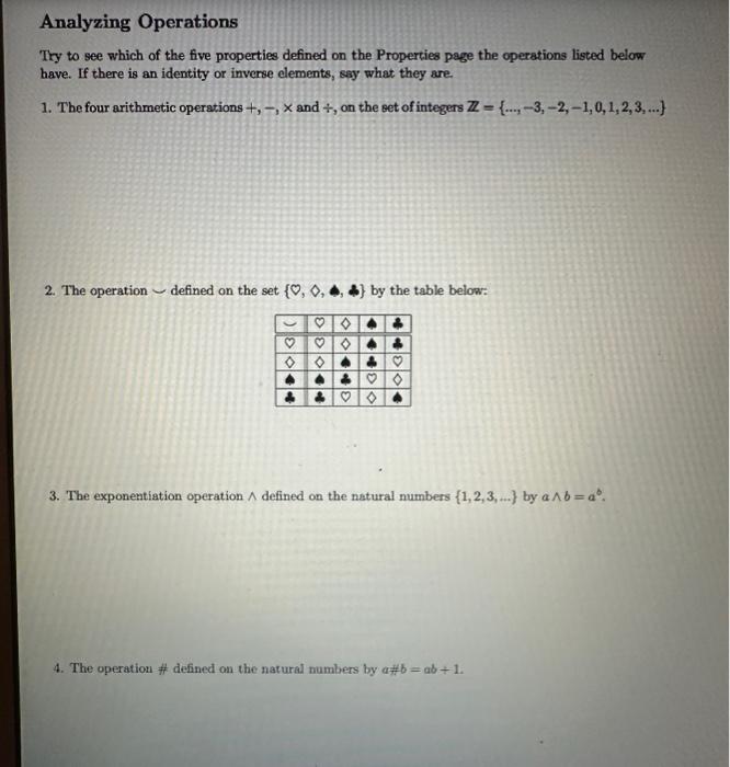 Solved Analyzing Operations Try to see which of the five | Chegg.com
