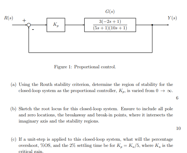 Solved Figure 1: Proportional control.(a) ﻿Using the Routh | Chegg.com
