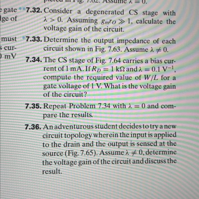 Solved 7.32. Consider a degenerated CS stage with λ>0. | Chegg.com Solved 7.32. Consider a degenerated CS stage with λ>0. | Chegg.com