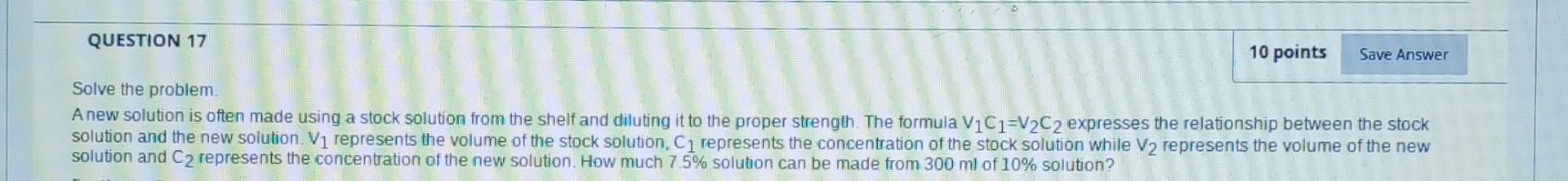 Solved A new solution is often made using a stock solution | Chegg.com