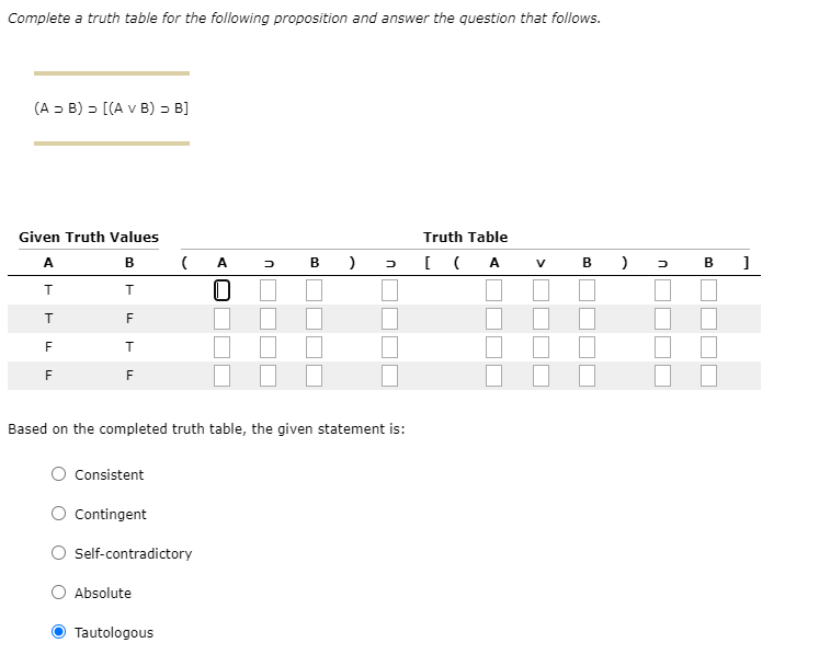 Solved Complete a truth table for the following proposition | Chegg.com