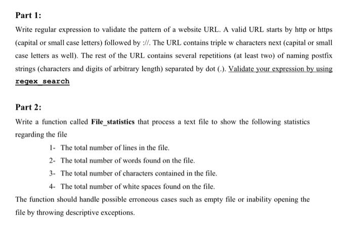 Solved Part 1: Write regular expression to validate the | Chegg.com