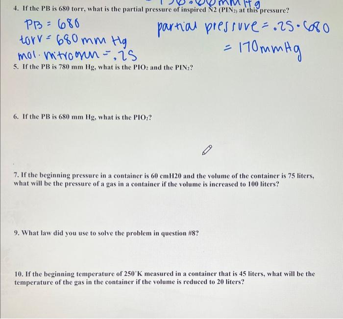 PB=680 torr =680 mmHgmol⋅mitomm=2 m 5. If the PB is | Chegg.com