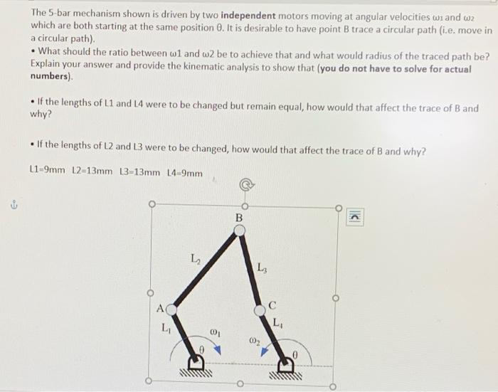 Solved The 5 bar mechanism shown is driven by two | Chegg.com