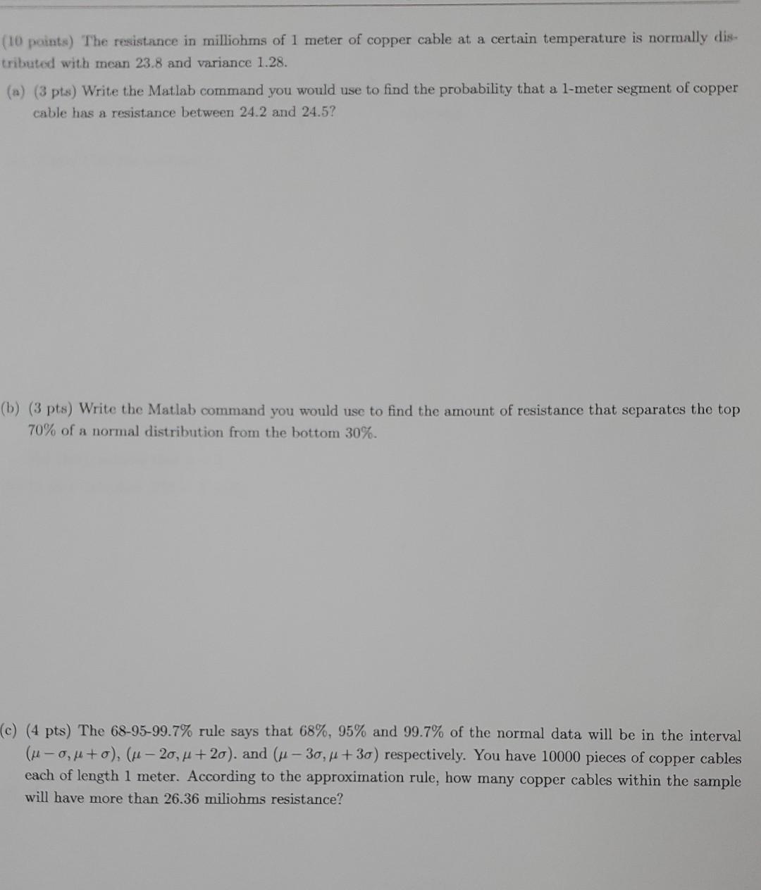 Solved (10 points) The resistance in milliohms of 1 meter of | Chegg.com