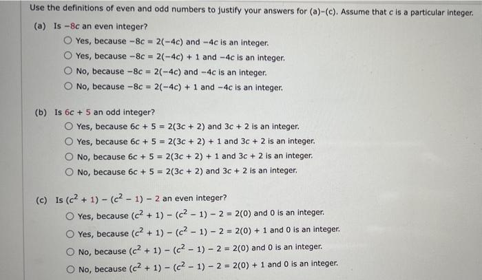 Solved Use the definitions of even and odd numbers to | Chegg.com