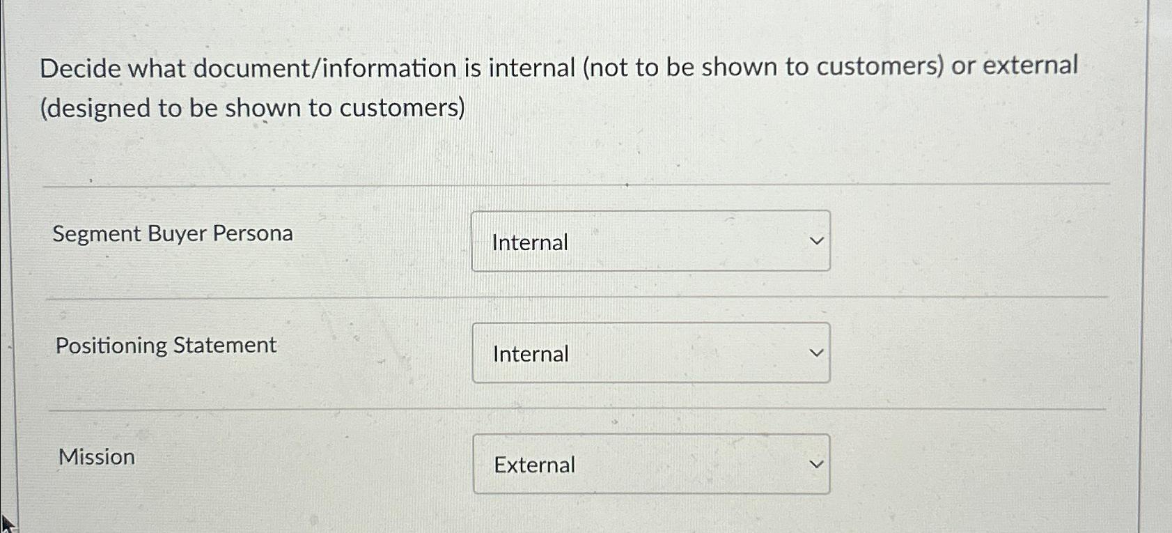 Solved Decide what document/information is internal (not to | Chegg.com