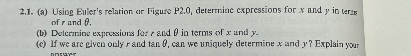 Solved 2.1. (a) Using Euler's relation or Figure P2.0, | Chegg.com