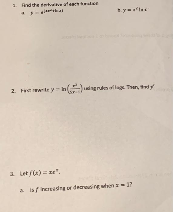 Solved 1. Find the derivative of each function a. | Chegg.com