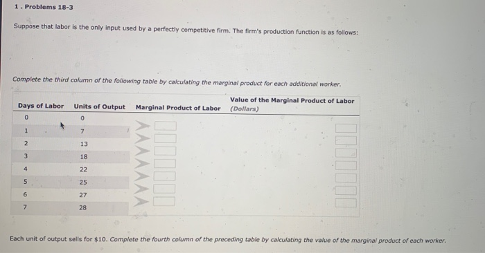 Solved 1. Problems 18-3 Suppose that labor is the only input | Chegg.com