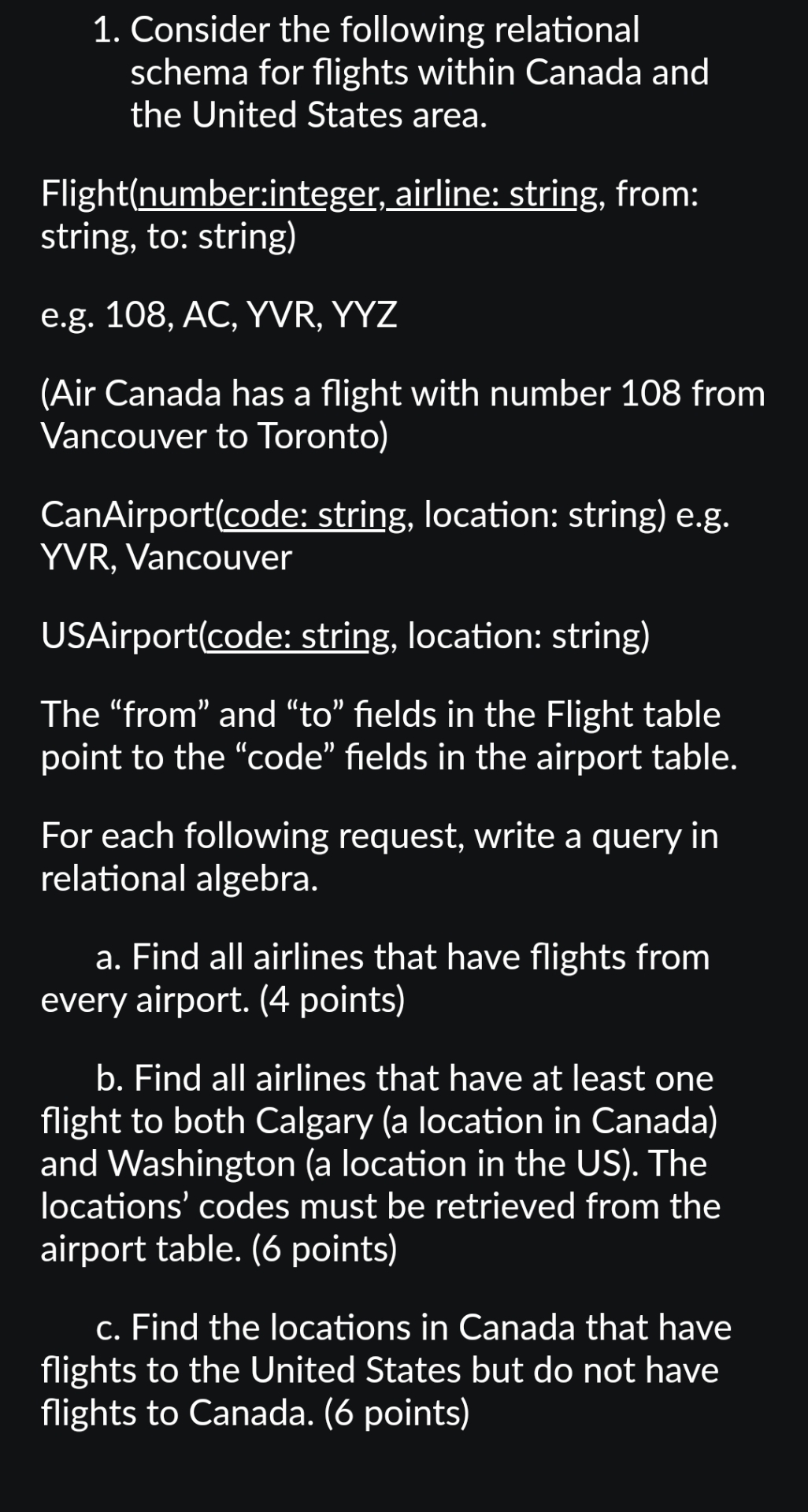 Solved Consider the following relational schema for flights | Chegg.com