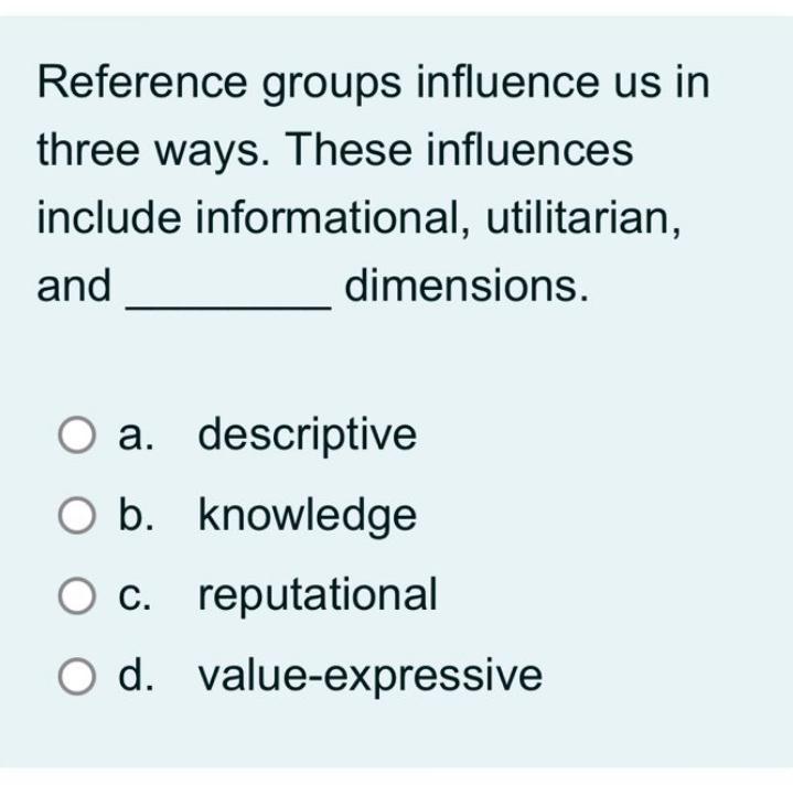 Solved Reference groups influence us in three ways. These | Chegg.com