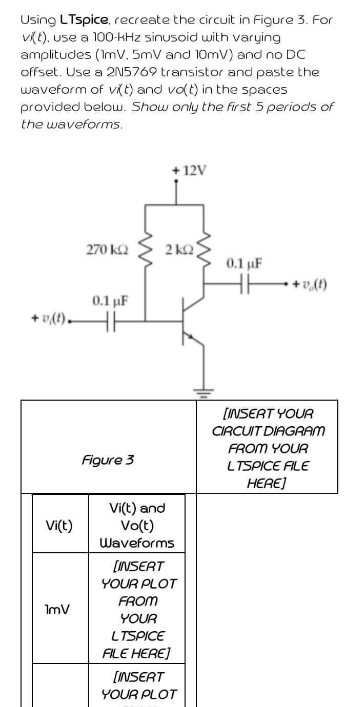 Solved Using LTspice, recreate the circuit in Figure 3. For | Chegg.com