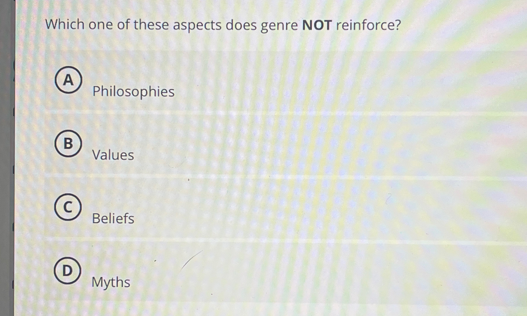 Solved Which one of these aspects does genre NOT | Chegg.com