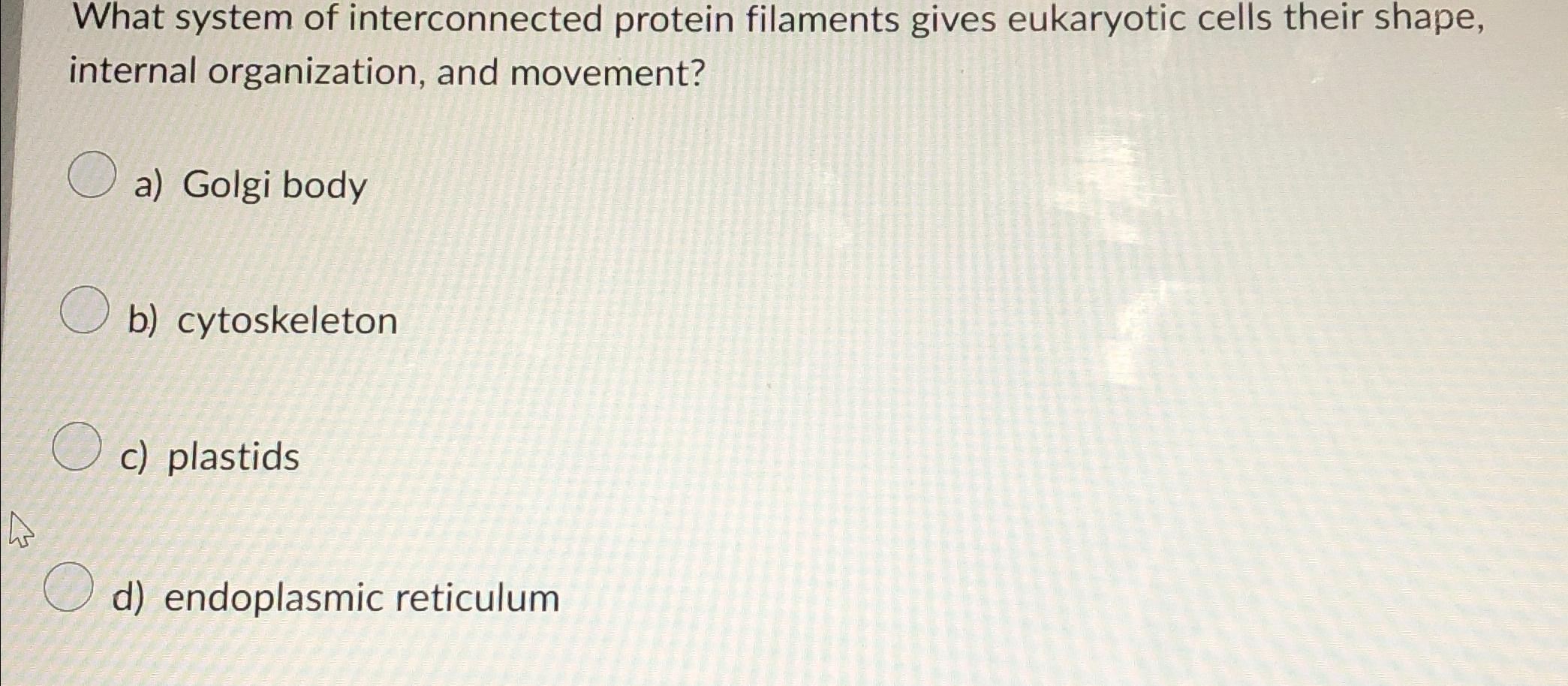 Solved What system of interconnected protein filaments gives | Chegg.com