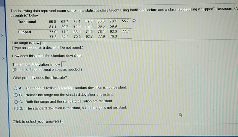 Solved The following data represent exam scores in a | Chegg.com