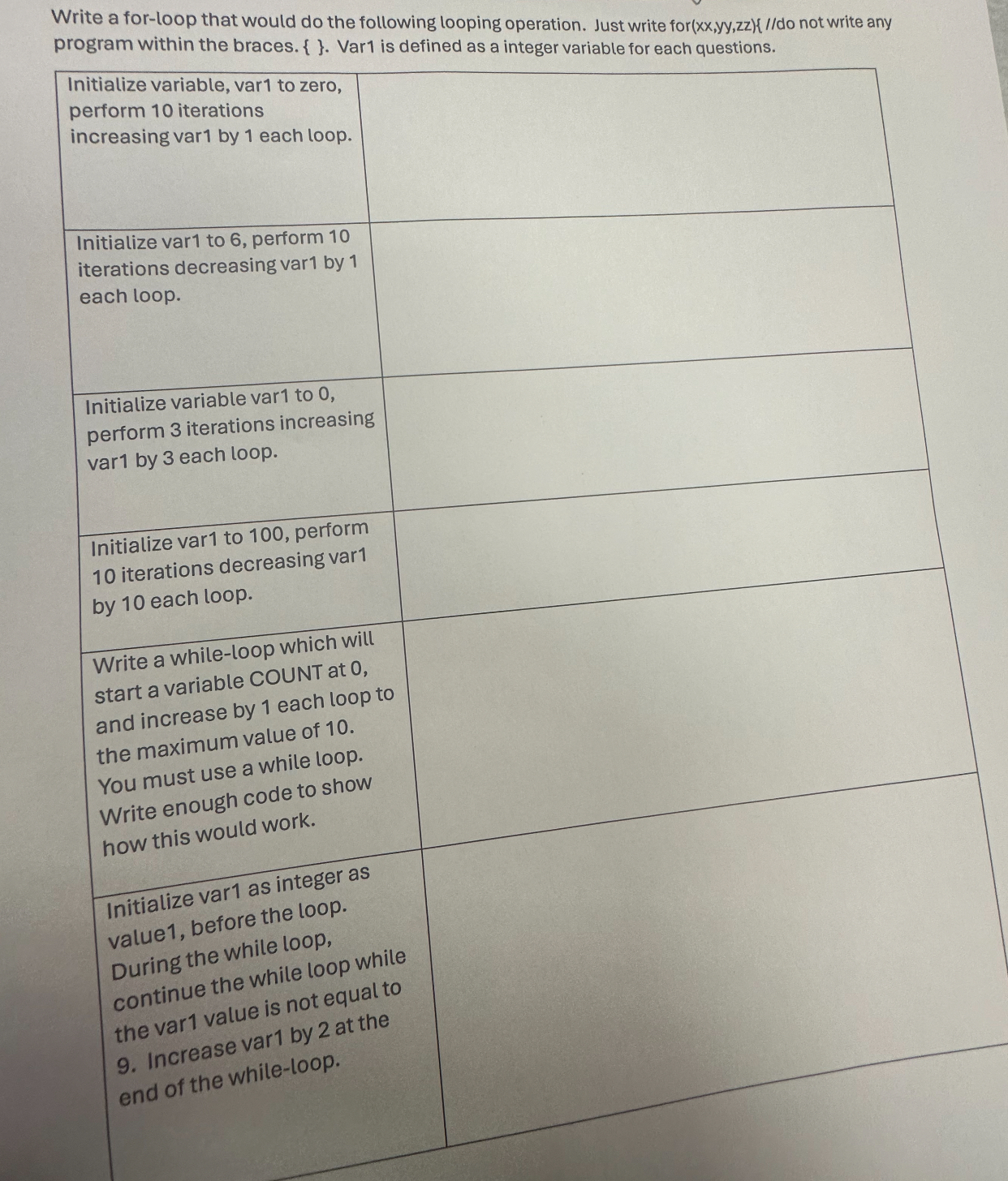 Solved Write a for-loop that would do the following looping | Chegg.com