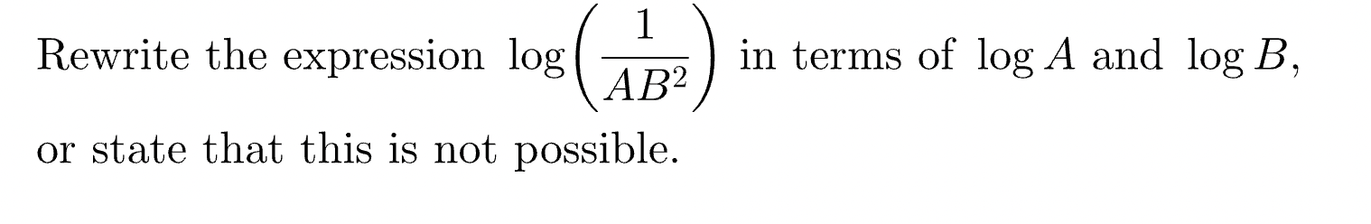 Solved Rewrite the expression log(1AB2) ﻿in terms of logA | Chegg.com