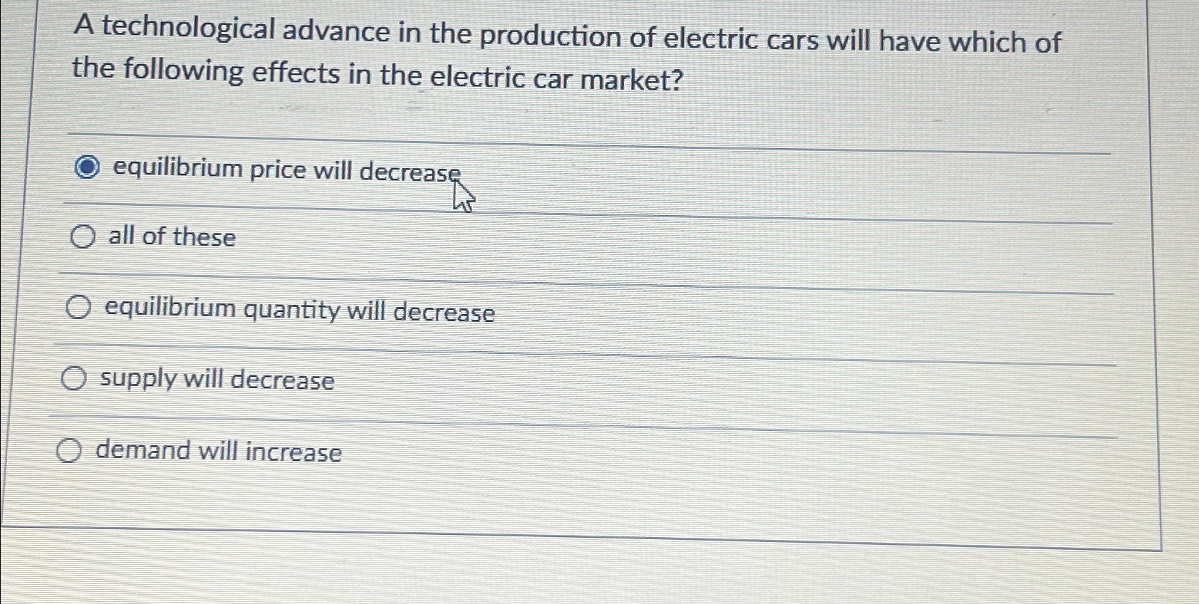Solved A technological advance in the production of electric | Chegg.com