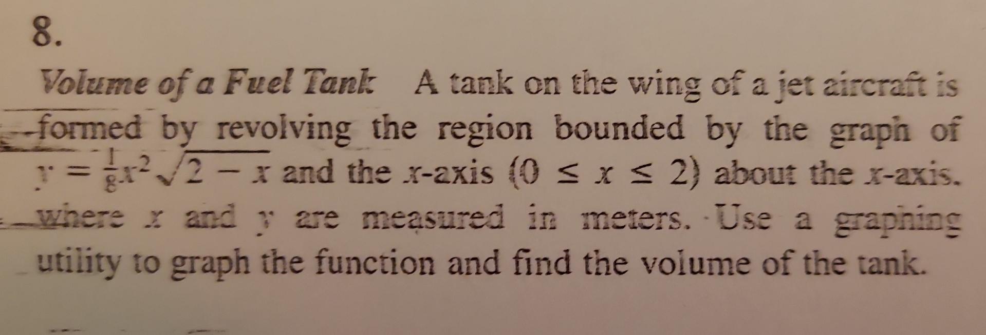 Solved Volume of a Fuel Tank A tank on the wing of a jet | Chegg.com
