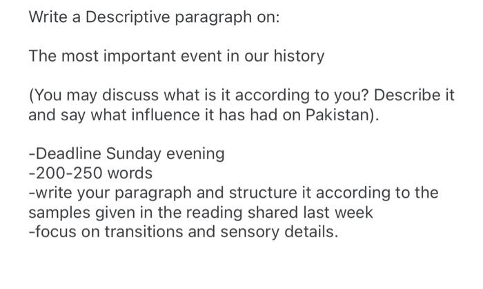 Write a Descriptive paragraph on: The most important | Chegg.com